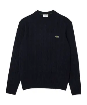 Lacoste Cable Knit Crewneck Jumper - Blue