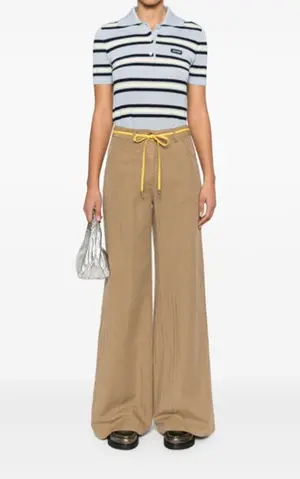 Aspesi Striped Wide-leg Trousers With Buckled Waist