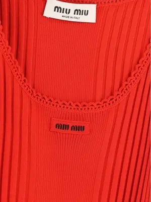 Miu Miu Ribbed Knit Wool Tank Top With Crochet Trim - Red