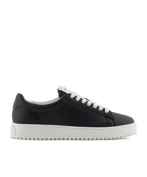 Emporio Armani Leather Lace-up Sneakers - Black