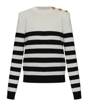 Balmain Striped Buttoned Knit Jumper - Black