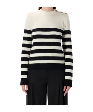 Balmain Striped Buttoned Knit Jumper - Black