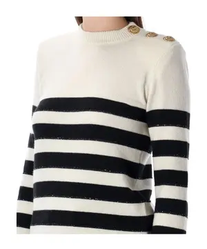 Balmain Striped Buttoned Knit Jumper - Black