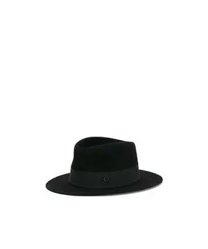 MAISON MICHEL Andre Logo Plaque Fedora Hat - Black