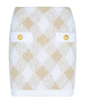 Balmain Gingham Detailed Ribbed Hem Mini Skirt - Beige
