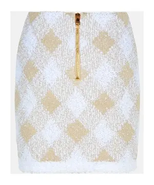 Balmain Gingham Detailed Ribbed Hem Mini Skirt