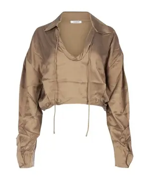 Yuzefi Long Sleeve V-neck Drawstring Top
