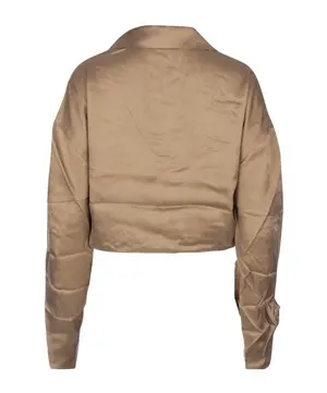 Yuzefi Long Sleeve V-neck Drawstring Top
