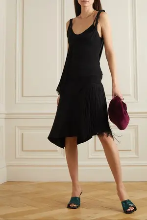 Victoria Beckham Asymmetrical Fringed Midi Dress