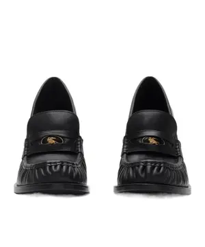 Burberry Calf Leather Heeled Loafers With Enamelled Knight Stamp