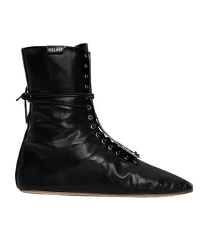Celine Ballet High Lace-up Boot In Lambskin - Black