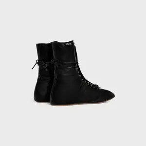 Celine Ballet High Lace-up Boot In Lambskin - Black