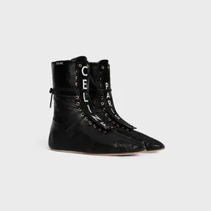 Celine Ballet High Lace-up Boot In Lambskin - Black