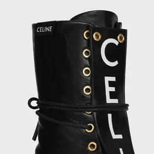 Celine Ballet High Lace-up Boot In Lambskin - Black