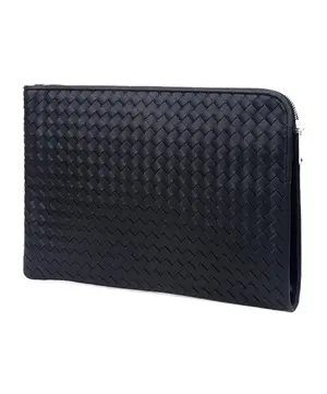Bottega Veneta Woven Leather Zippered Clutch - Black