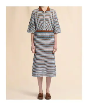 Marni Striped Knitted A-line Midi Skirt - White