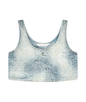 Palm Angels Palm Printed Cropped Denim Top