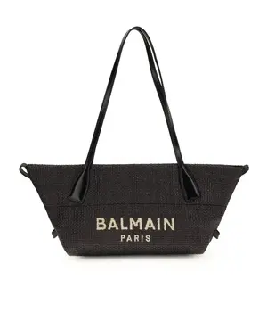 Balmain Logo Embroidered Small Track Tote Bag - Black