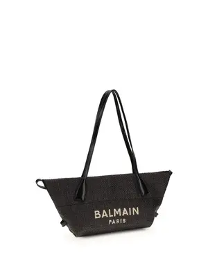Balmain Logo Embroidered Small Track Tote Bag - Black