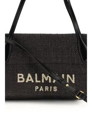 Balmain Logo Embroidered Small Track Tote Bag - Black
