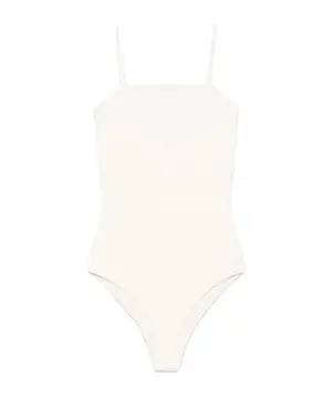 JIL SANDER Logo Embroidered Square Neck Swimsuit - Coconut