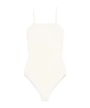 JIL SANDER Logo Embroidered Square Neck Swimsuit - Coconut