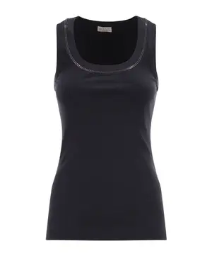 Brunello Cucinelli Ribbed Tank Top With Shiny Trim - Blue