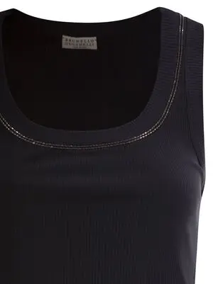 Brunello Cucinelli Ribbed Tank Top With Shiny Trim - Blue
