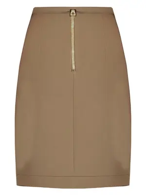 Balmain Taupe Wool Asymmetrical Skirt With Gold Buttons - Brown