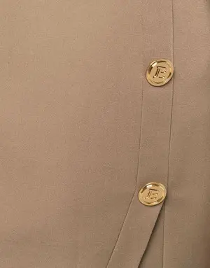 Balmain Taupe Wool Asymmetrical Skirt With Gold Buttons - Brown