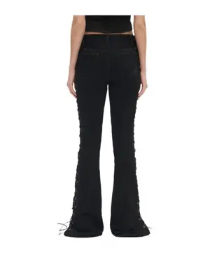 ANN DEMEULEMEESTER Distressed Denim Bootcut Jeans With Patchwork And Side Lace-up Detail