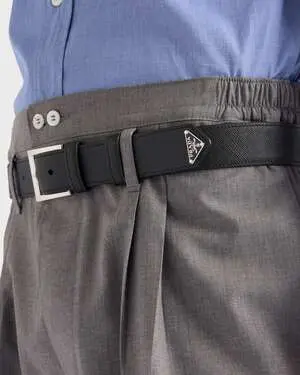 Prada Triangle-logo Leather Belt - Black