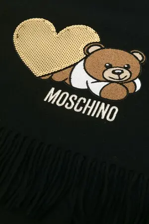 Moschino Teddy Bear-embroidered Scarf - Black