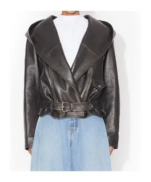 Alaïa Hooded Leather Biker Jacket - Black