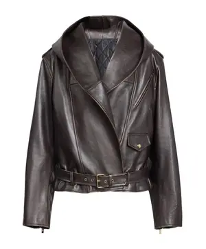 Alaïa Hooded Leather Biker Jacket - Black