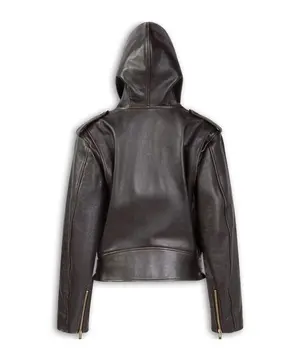 Alaïa Hooded Leather Biker Jacket - Black