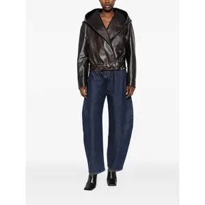 Alaïa Hooded Leather Biker Jacket - Black