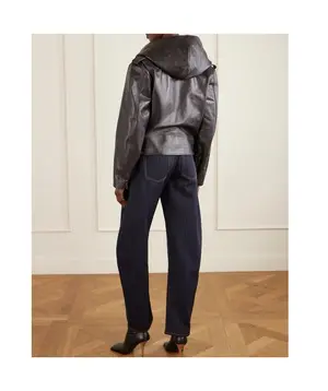 Alaïa Hooded Leather Biker Jacket - Black