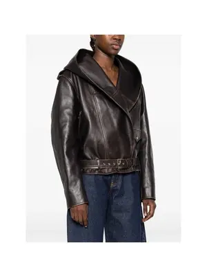 Alaïa Hooded Leather Biker Jacket - Black