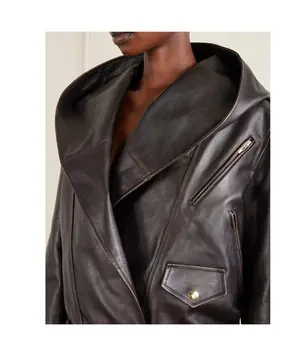 Alaïa Hooded Leather Biker Jacket - Black