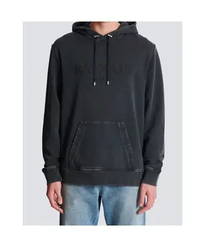 Balmain Vintage Logo Embroidered Hoodie - Grey
