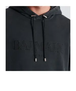 Balmain Vintage Logo Embroidered Hoodie - Grey