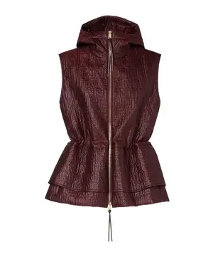Fendi Quilted Hooded Vest With Ruffled Hips