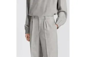 Dior Straight Leg Pleated Trousers - Gray