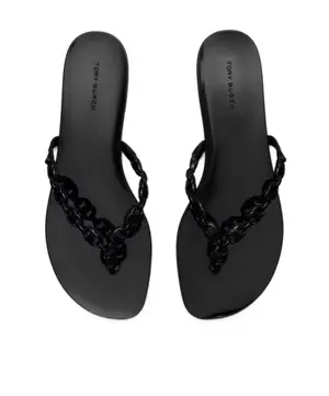 Tory Burch Chain Thong Flat Sandals - Black