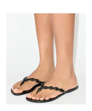 Tory Burch Chain Thong Flat Sandals - Black