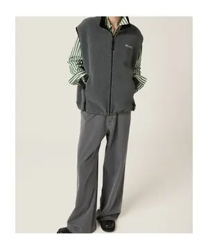Miu Miu Fleece Sleeveless Full Zip Vest With Logo Embellishment