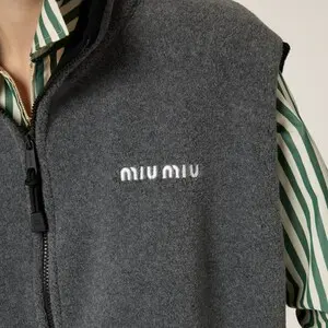 Miu Miu Fleece Sleeveless Full Zip Vest With Logo Embellishment