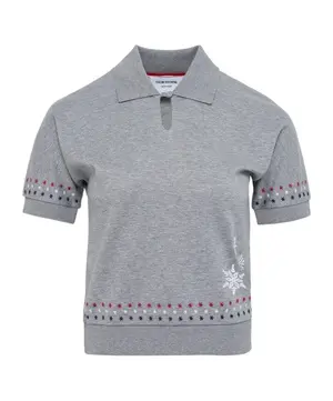 Thom Browne Star-motif Polo Top - Medium Gray
