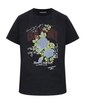 GANNI Short Sleeve Printed T-shirt - Phantom Black